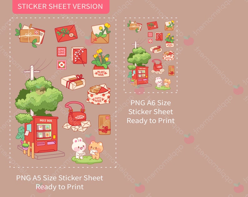 Kawaii Post Box Clipart Stickers: Bunny, Kitty, Happy Mail (PNG Digital ...