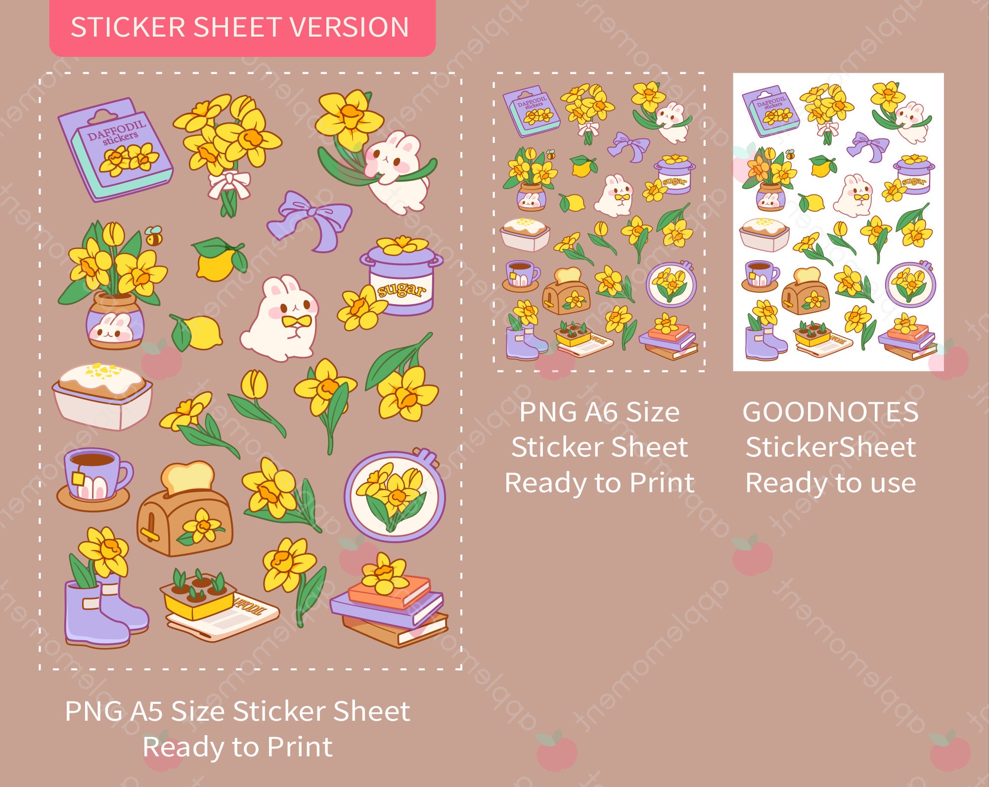 Cute Kawaii Printable Digital Stickers Clipart Bunny Rabbit and ...