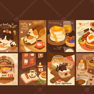 Digital Clipart Stamp Cat Cafe Bakery Food and Dessert Baking ...