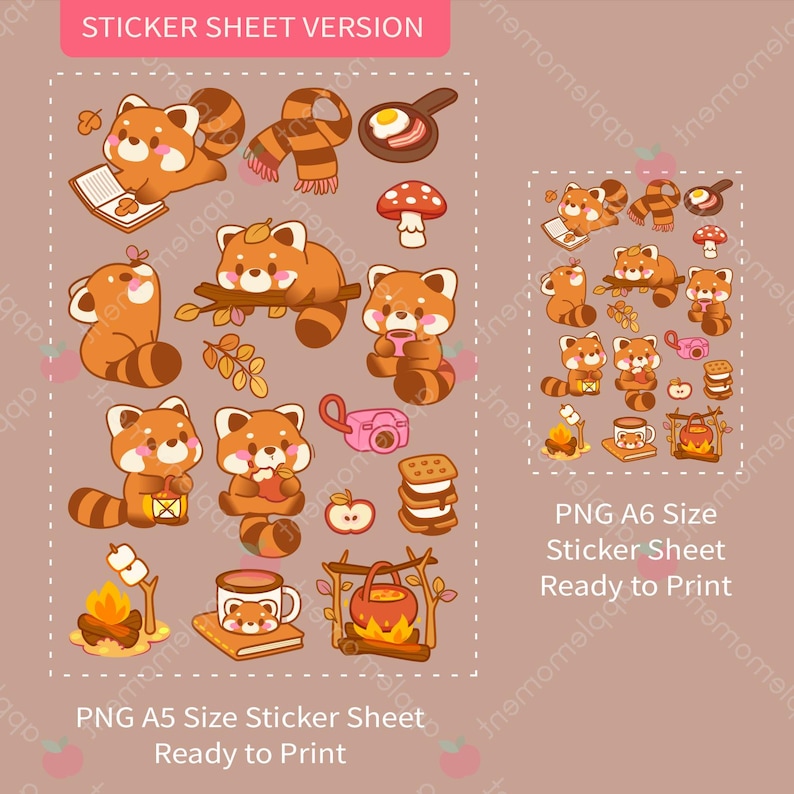 Cute Kawaii Printable Digital Stickers Clipart Animals Red Panda Going ...