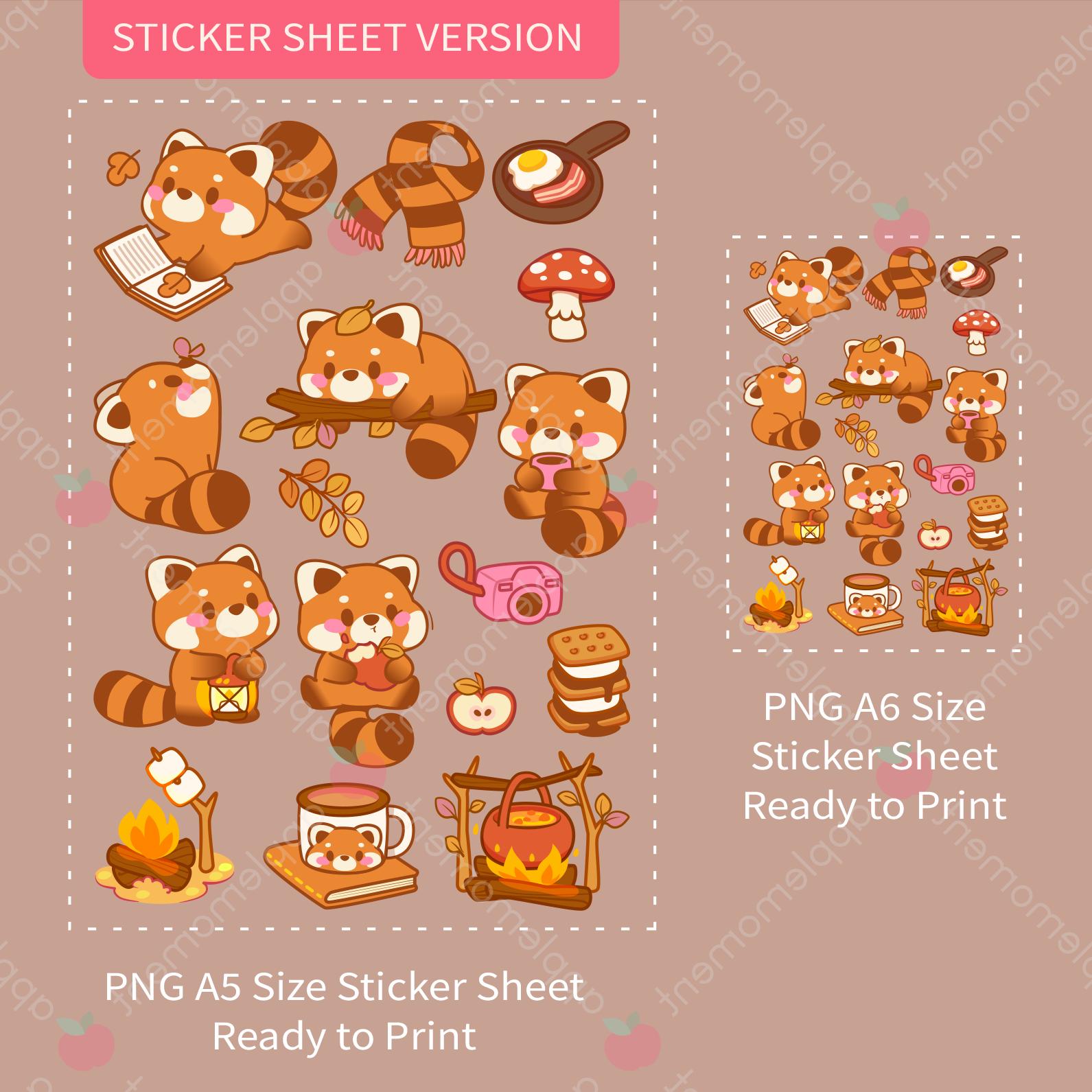 Cute Kawaii Printable Digital Stickers Clipart Animals Red Panda Going ...