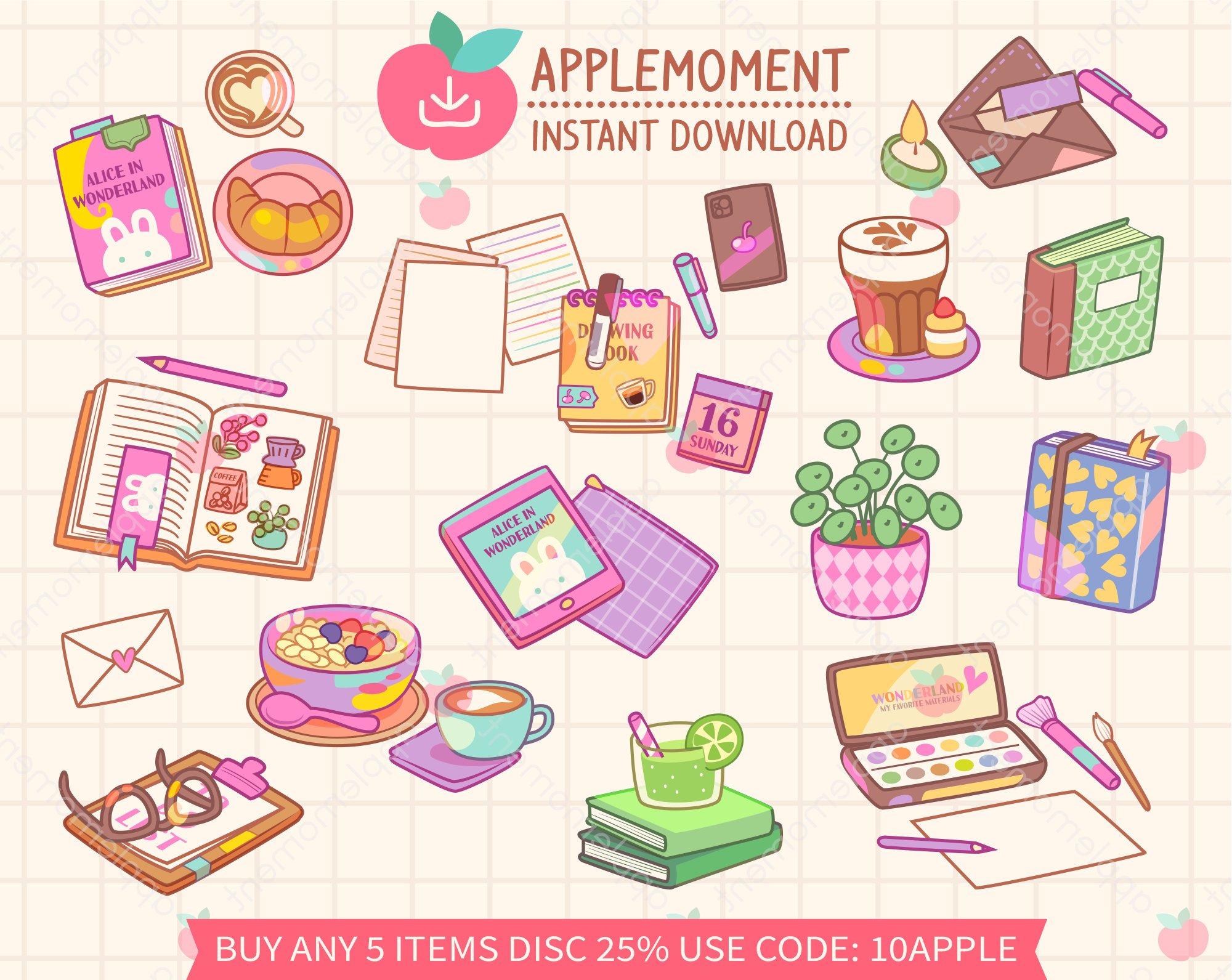 Cute Kawaii Printable Digital Stickers Clipart Rainbow Colorful Slow ...