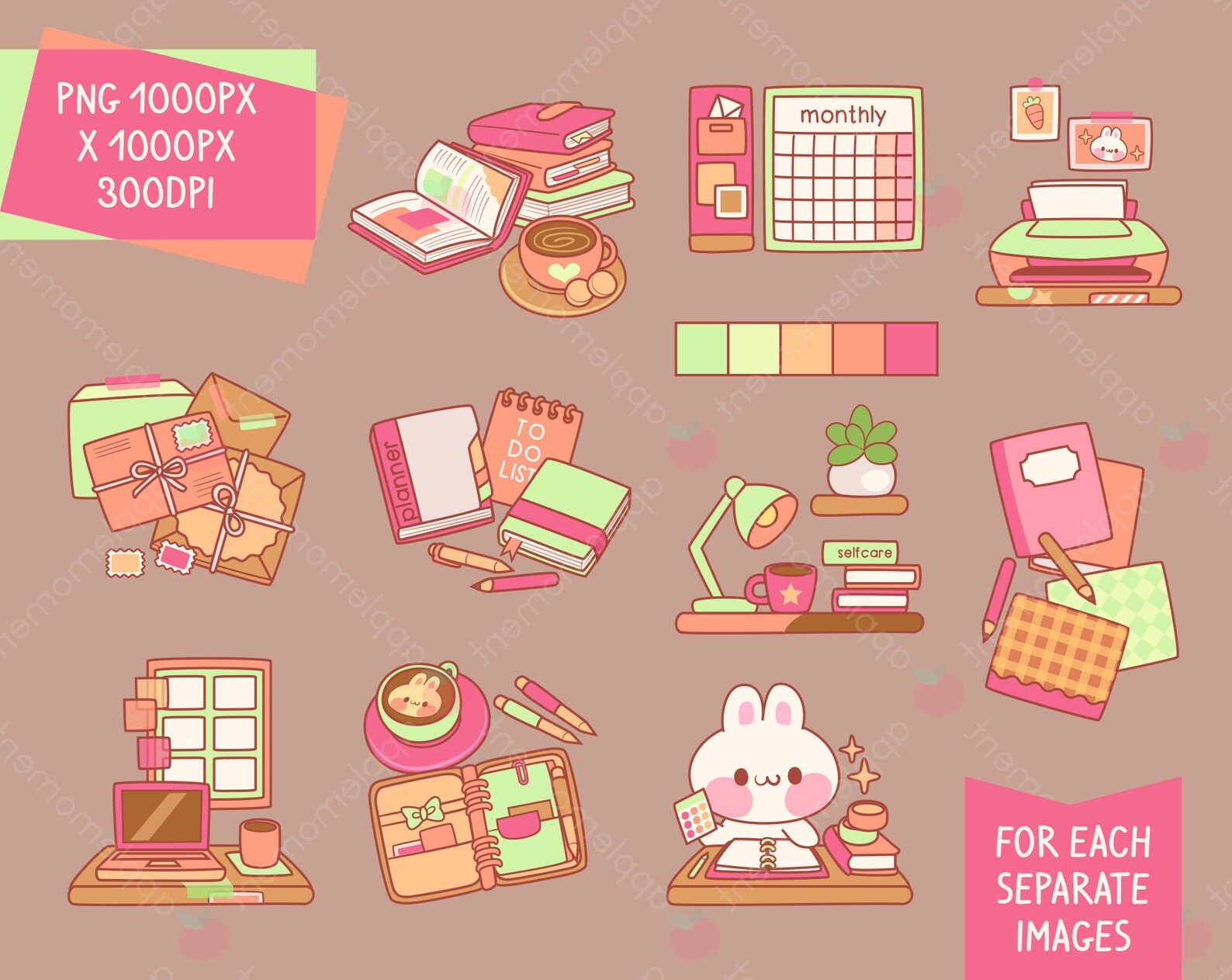 Cute Kawaii Printable Digital Stickers Clipart Rainbow Study Stationery ...