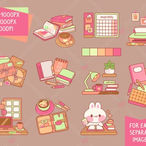 Cute Kawaii Printable Digital Stickers Clipart Rainbow Study Stationery ...