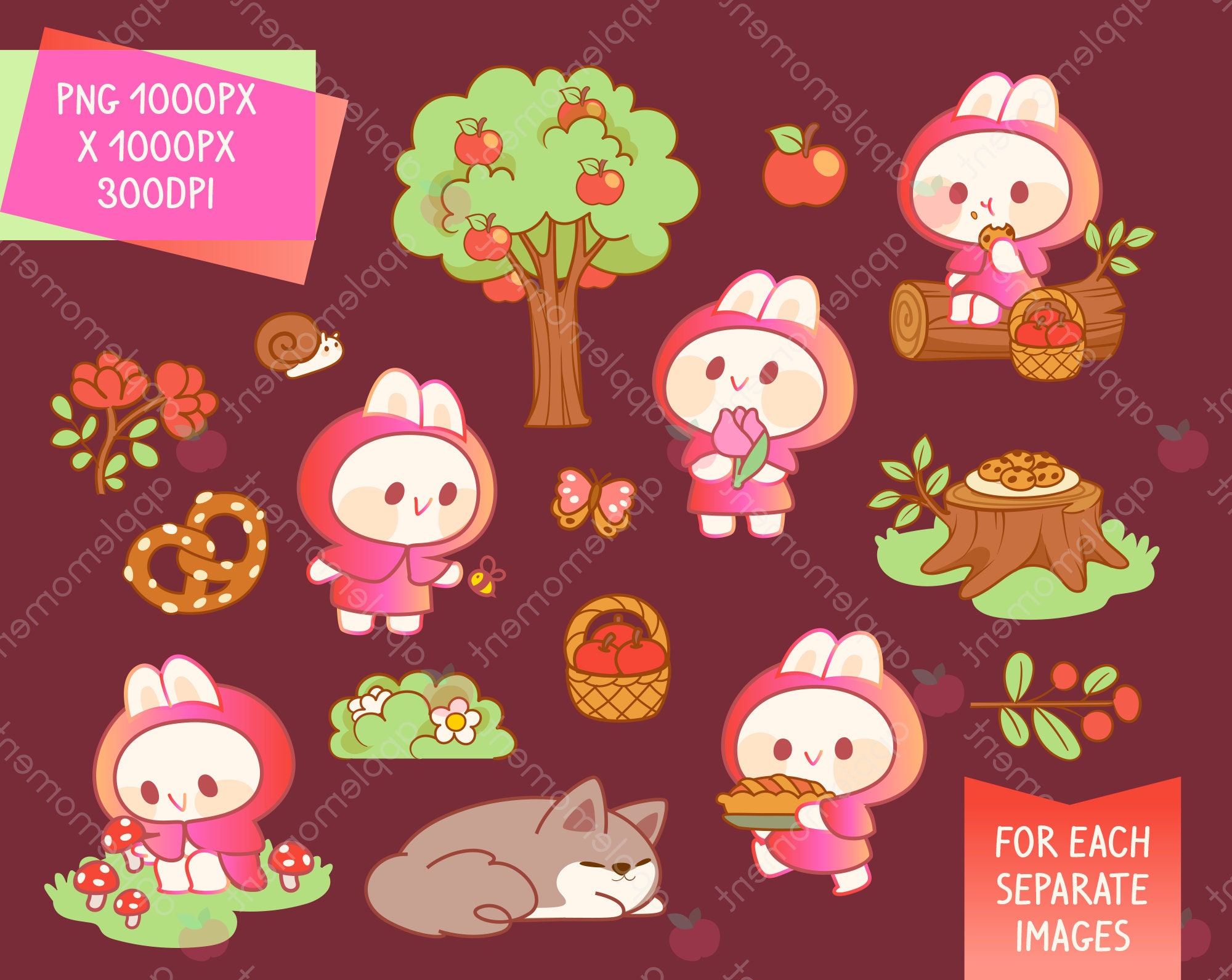 Cute Kawaii Printable Digital Stickers Clipart Rainbow Bunny - Etsy