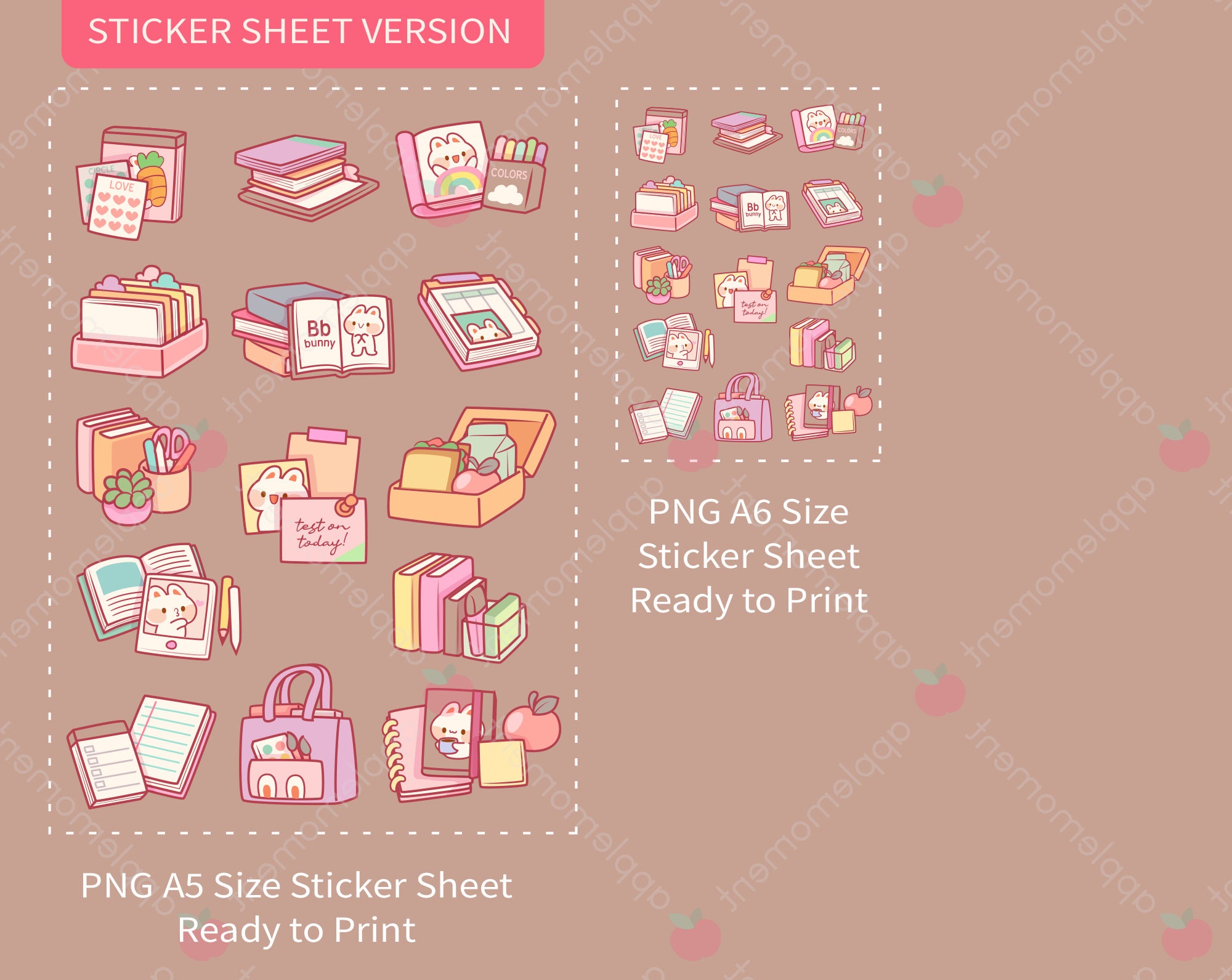 Cute Kawaii Printable Digital Stickers Clipart Illustration Study Bunny ...