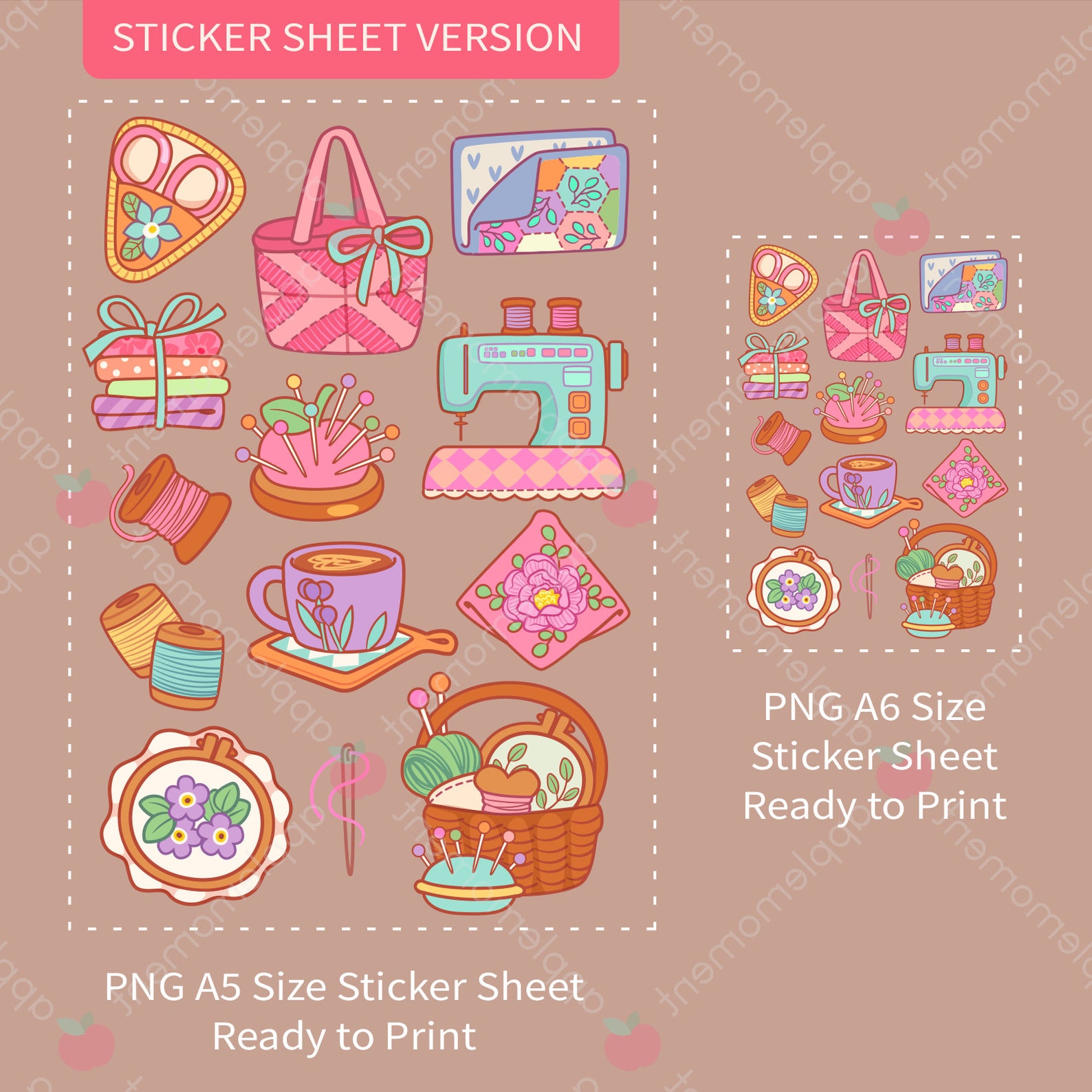 Cute Kawaii Printable Digital Stickers Clipart Colorful Sewing Pack ...