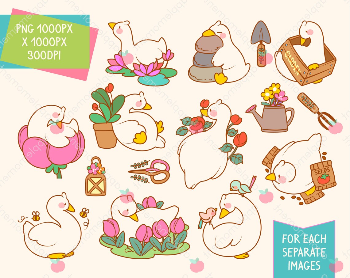 Cute Kawaii Printable Digital Stickers Clipart Cottagecore Garden White ...