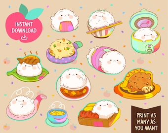 Cute Kawaii Printable Digital Stickers Clipart Rainbow Bunny - Etsy