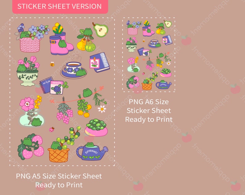Cute Kawaii Printable Digital Stickers Clipart Spring Flower Frog, PNG ...