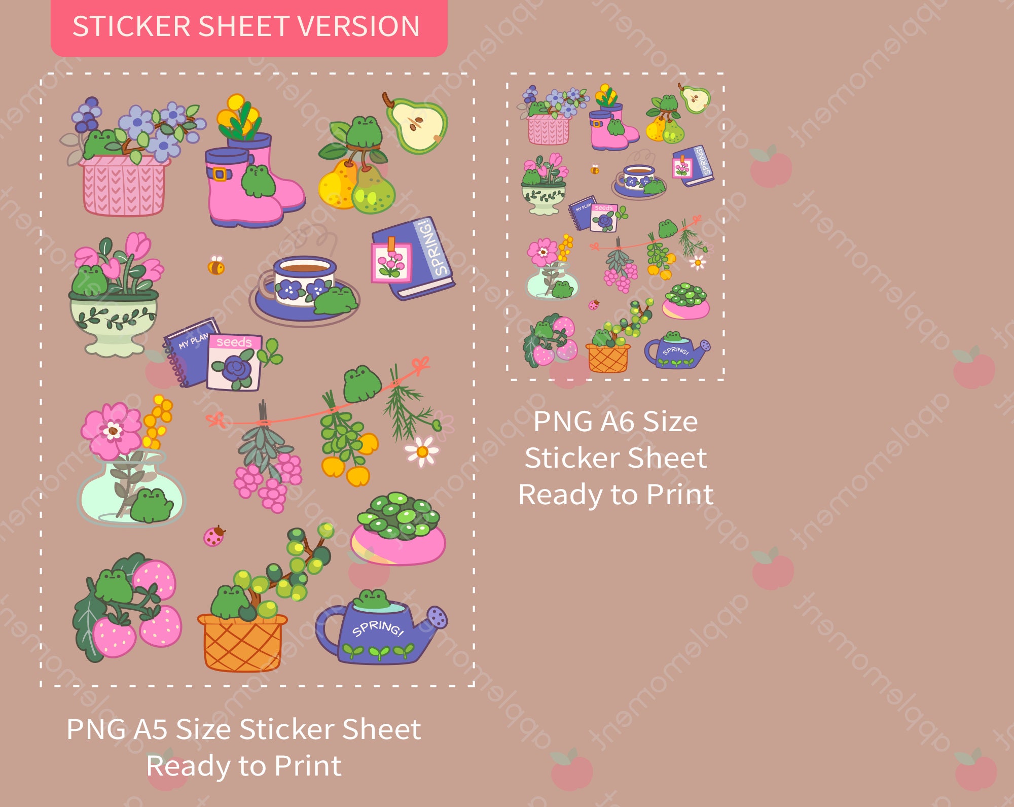 Cute Kawaii Printable Digital Stickers Clipart Spring Flower Frog, PNG ...