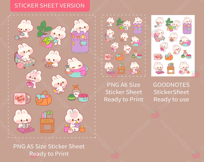 Cute Kawaii Printable Digital Stickers Clipart Daily Life of Bunny ...