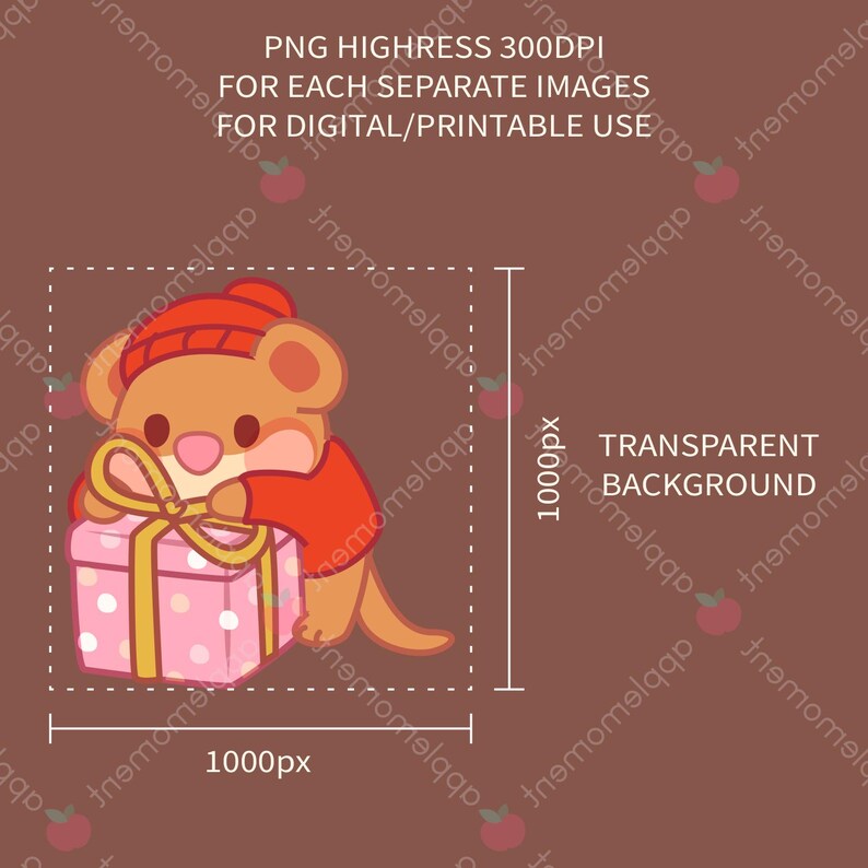 Kawaii Christmas Dormouse Clipart Stickers, Animal PNG (digital ...