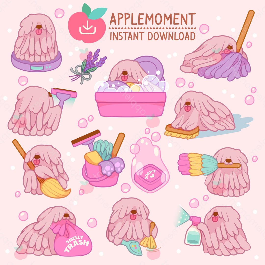 Cute Kawaii Printable Digital Stickers Clipart Puli Dog Doing Chores ...