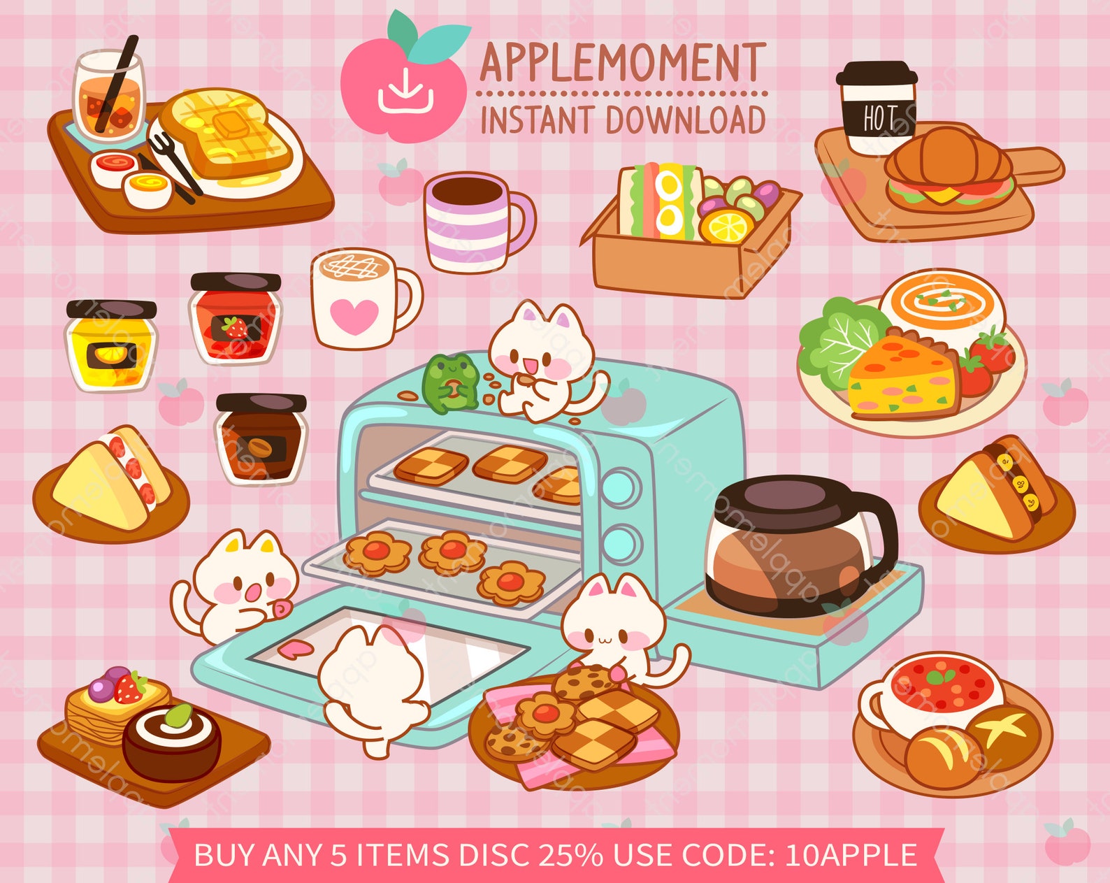 Kawaii Kitty Cat Kitchen Clipart Stickers, PNG (digital Download) - Etsy