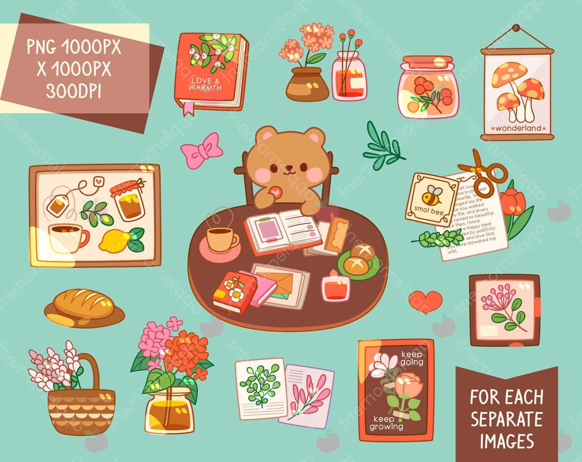 Cute Kawaii Printable Digital Stickers Clipart Rainbow Brown Bear ...