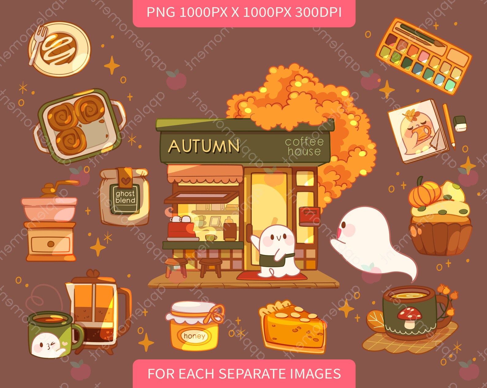 Kawaii Autumn Ghost Cafe Clipart: Printable Planner Stickers (PNG) - Etsy