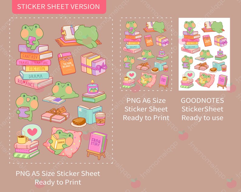 Cute Kawaii Printable Digital Stickers Clipart Animal Bookish Frog Cozy ...