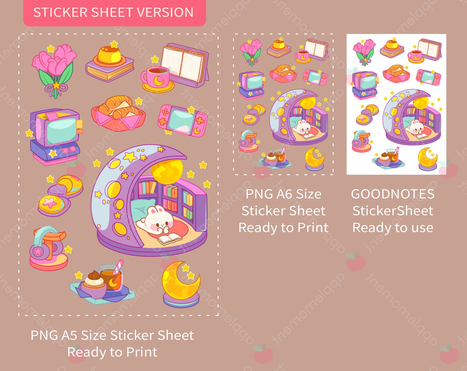 Cute Kawaii Printable Digital Stickers Clipart Space Library Bunny ...