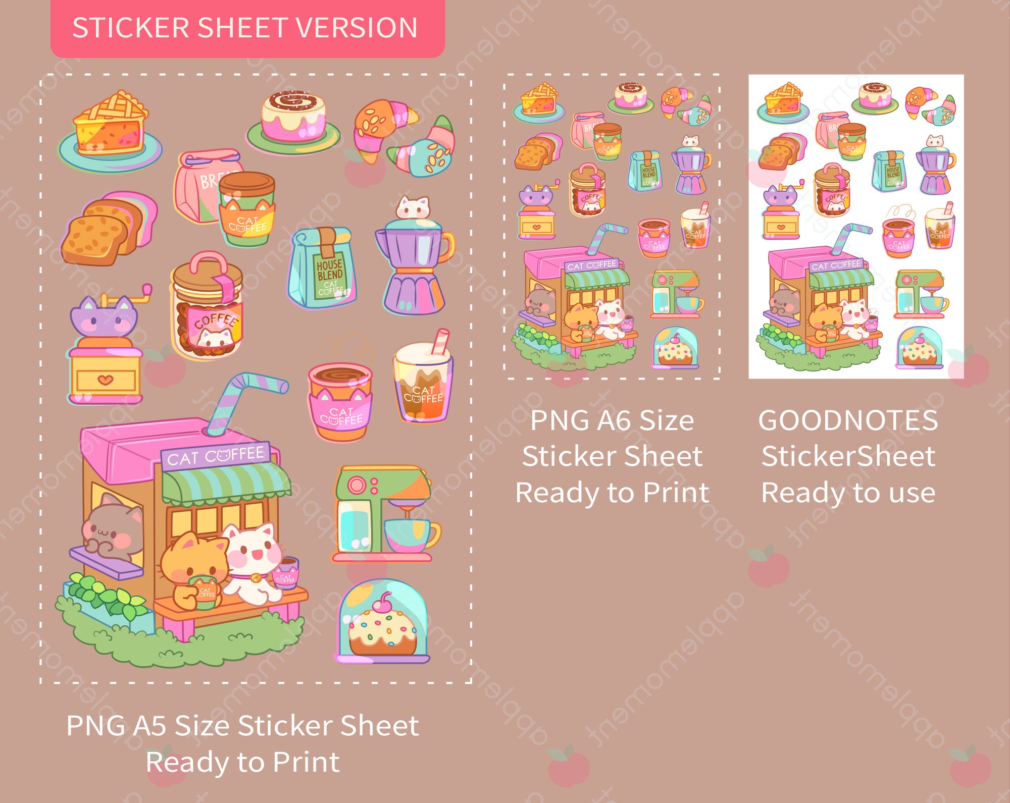 Cute Kawaii Printable Digital Stickers Clipart Cat Coffee Shop, PNG ...