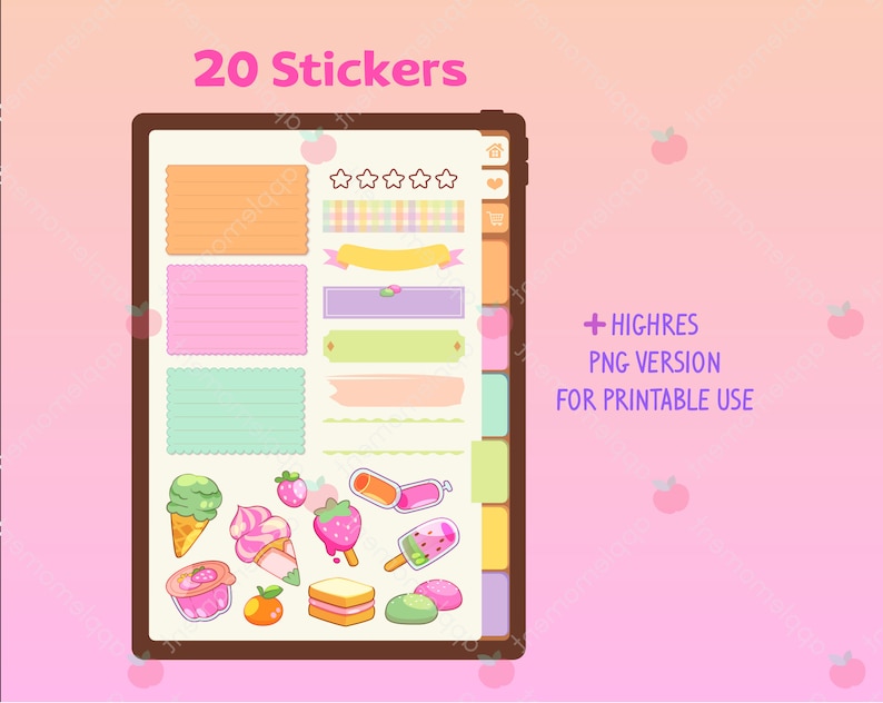 Cute Kawaii Goodnotes Digital Notebook Rainbow Bunny Ice Cream Shop ...