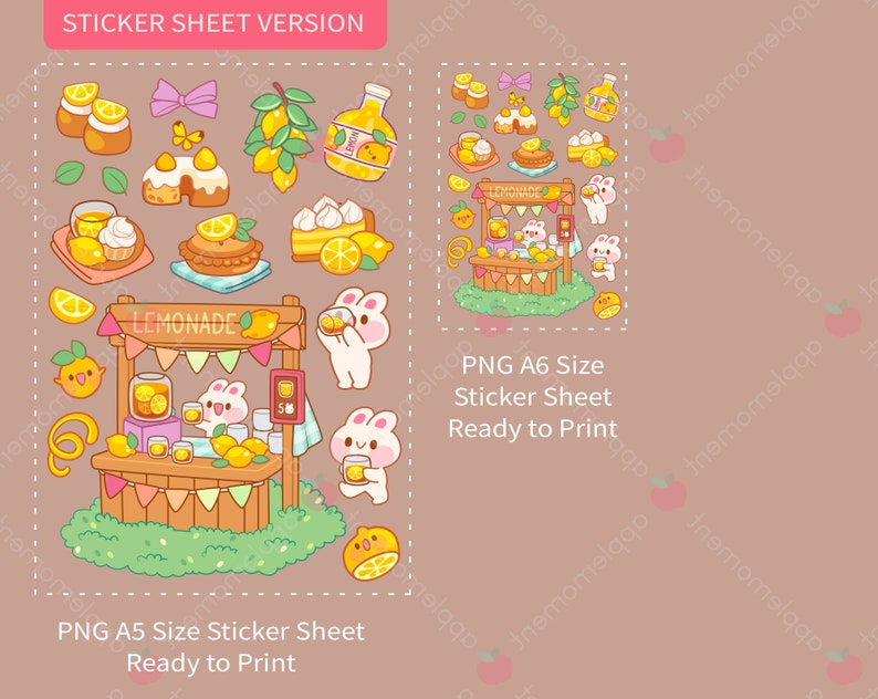Kawaii Bunny Lemonade Stand Clipart Stickers (PNG Digital Download) - Etsy