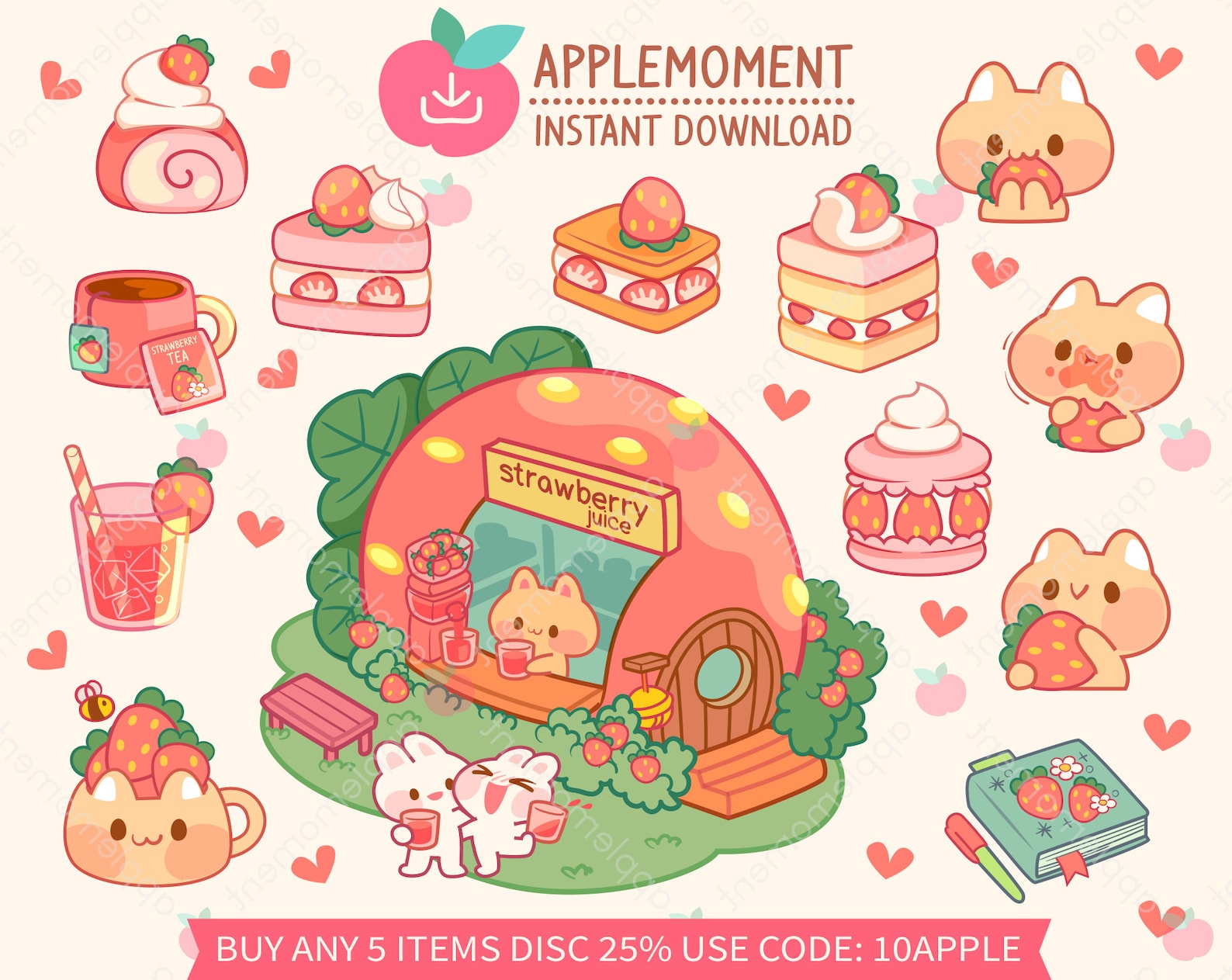 Cute Kawaii Printable Digital Stickers Clipart Animal Kitty Cat ...