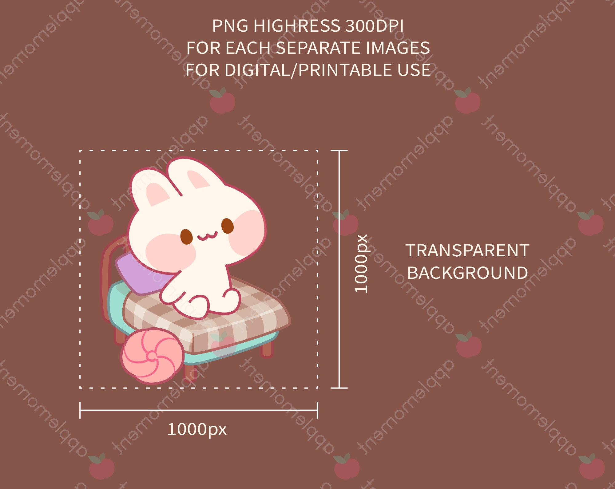 Cute Kawaii Printable Digital Stickers Clipart Daily Life of Bunny ...