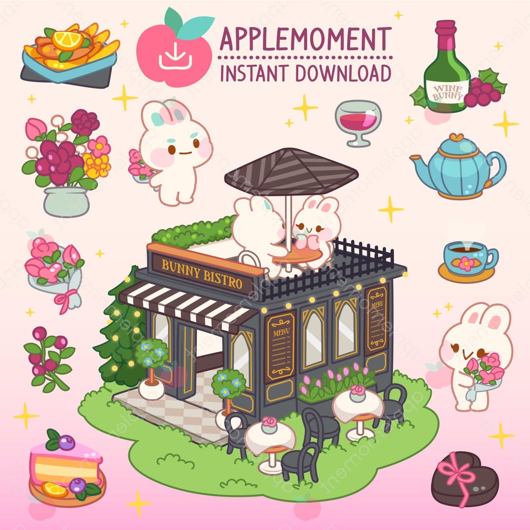 Cute Kawaii Printable Digital Stickers Clipart Animals Bunny Romantic ...