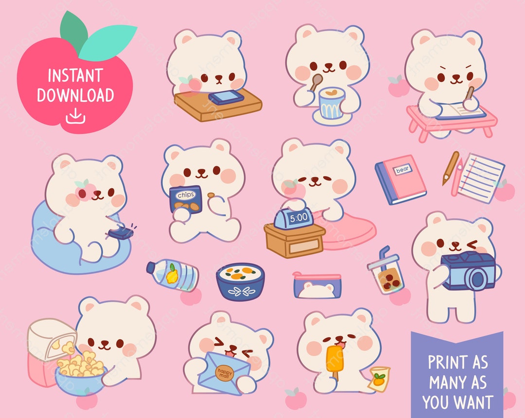 Cute Kawaii Printable Digital Stickers Clipart Rainbow Daily Study ...