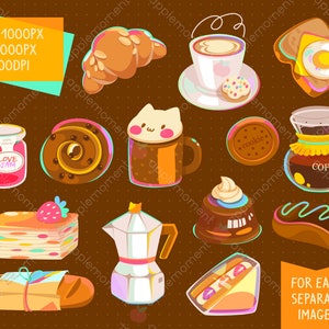 Cute Kawaii Digital Clipart Rainbow Colorful Cafe, Food and Dessert ...