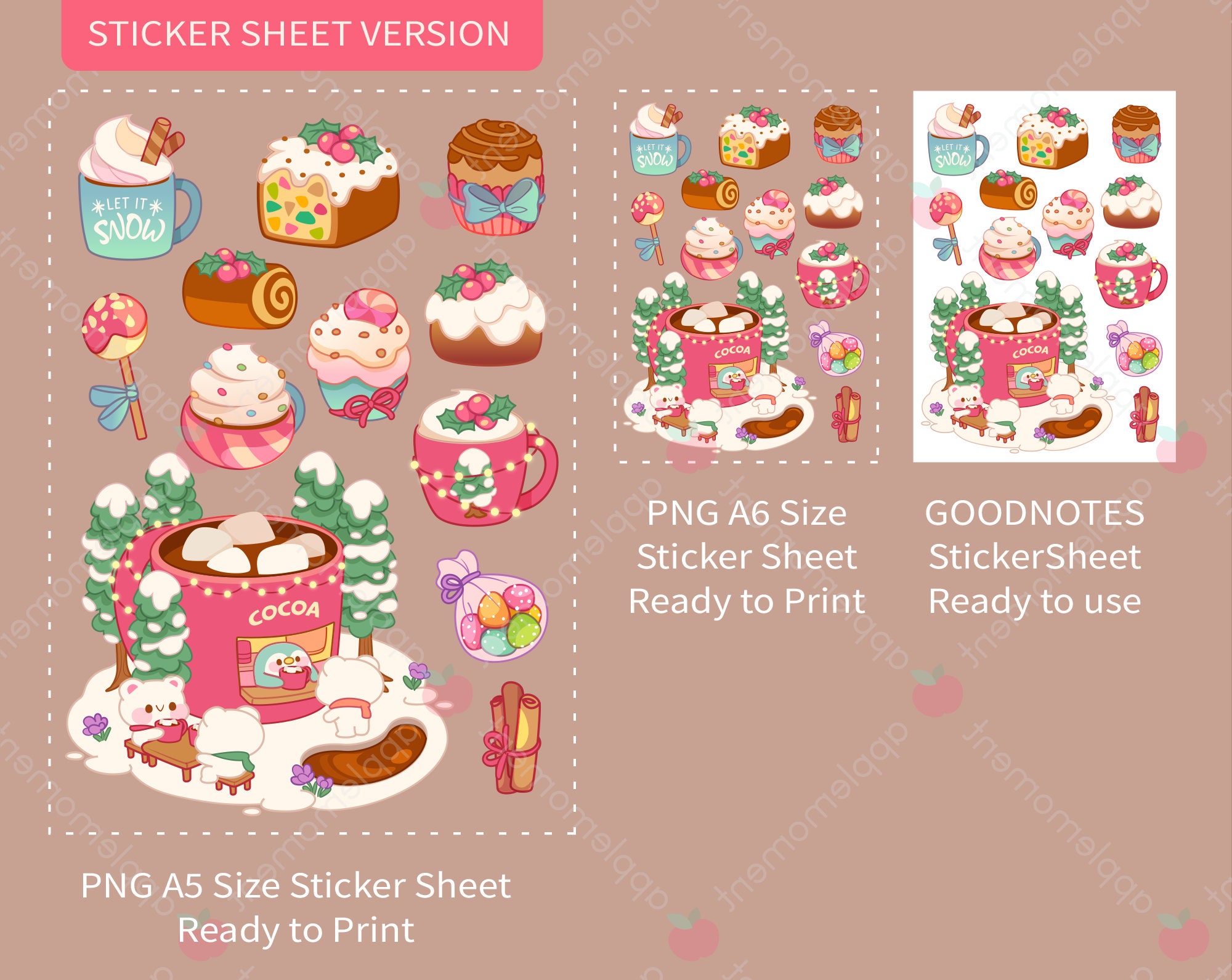 Cute Kawaii Printable Digital Stickers Clipart Animal Winter Chocolate ...