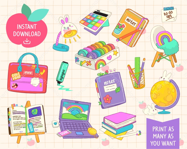 Cute Kawaii Sticker Sheet Student School Study Stationery, Books ...