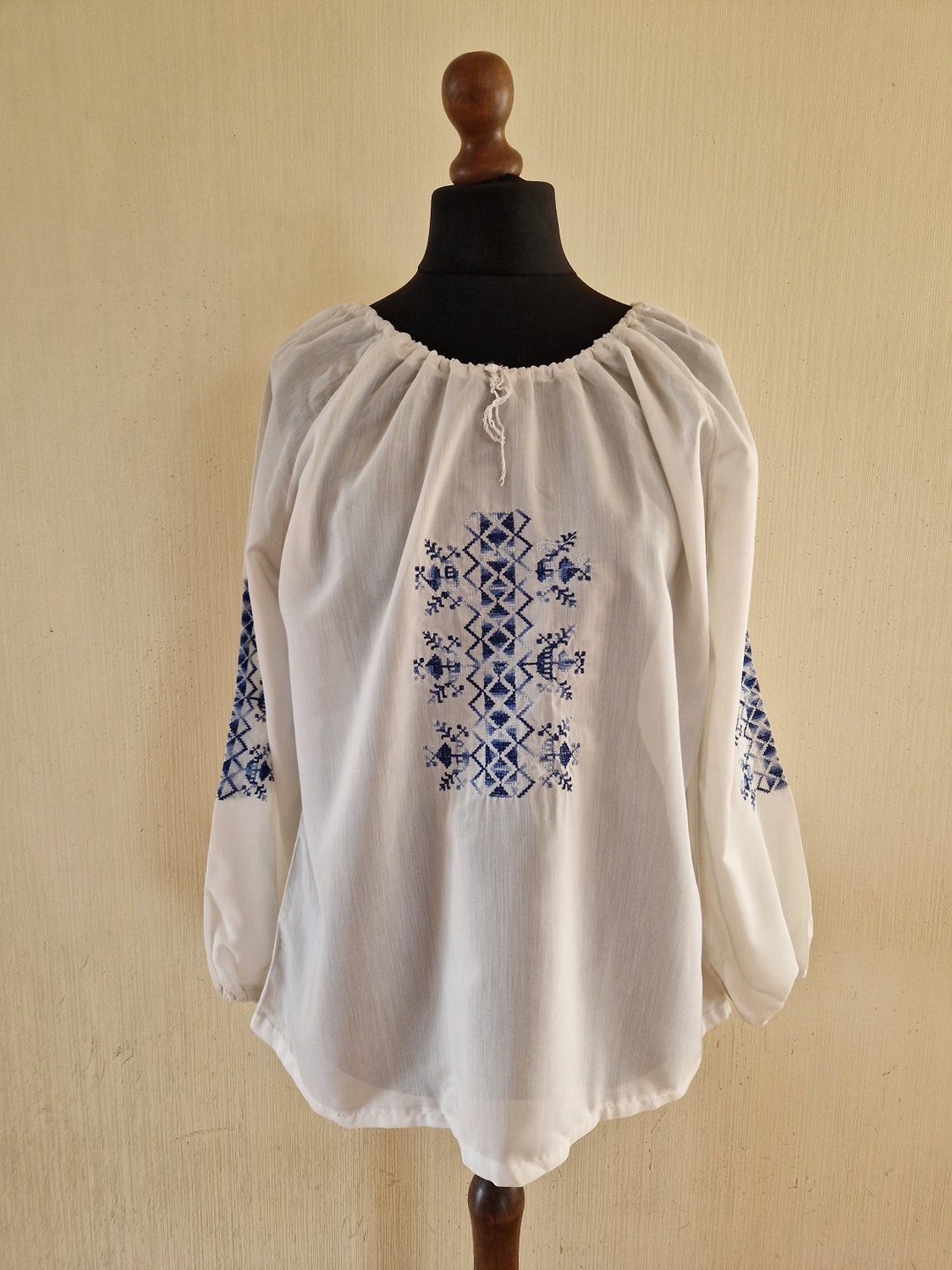 Vintage Womens White Cotton Folk Embroidered Blouse - Etsy