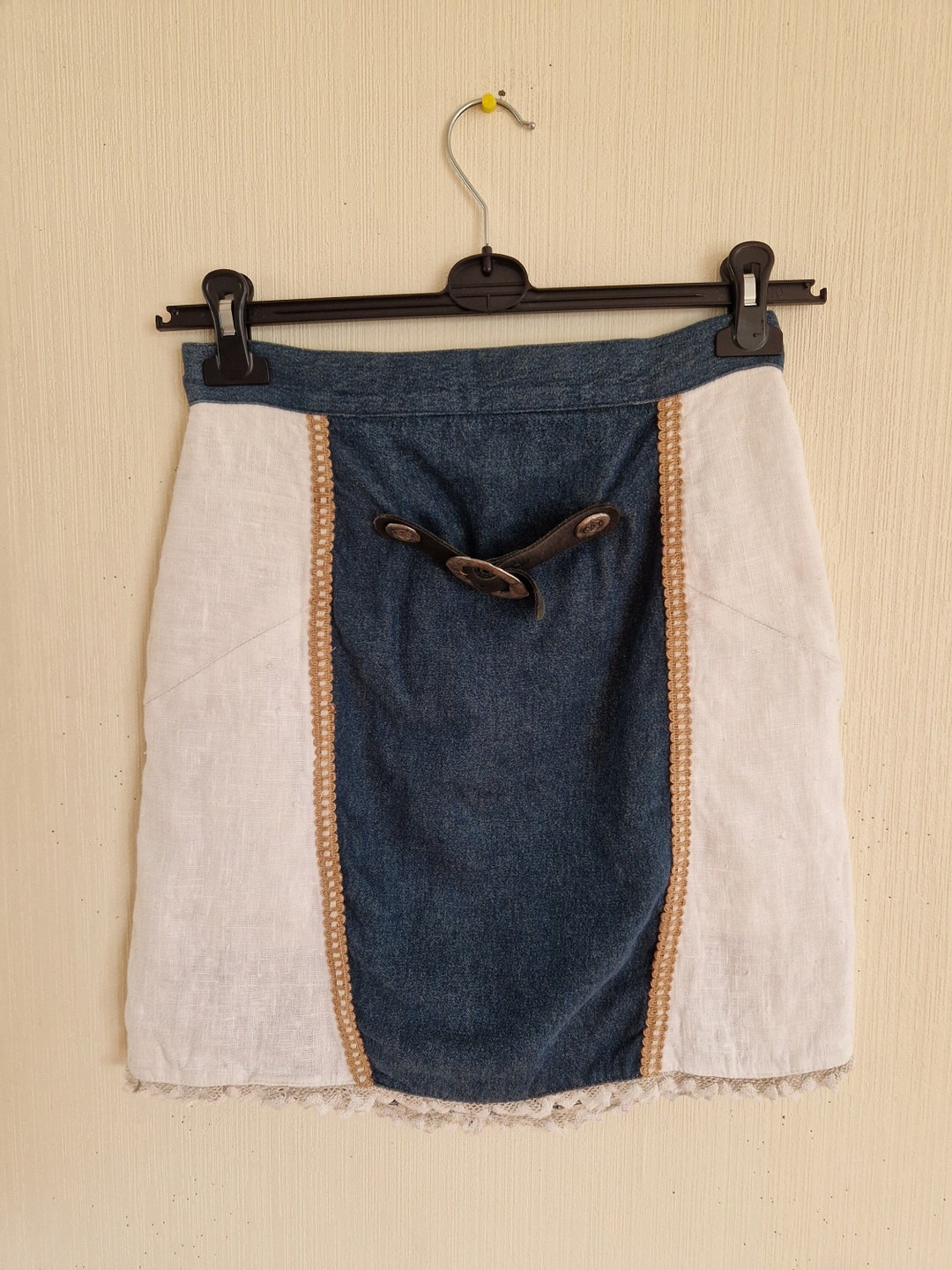 Vintage Denim Dirndl German Austrian Folk Design Skirt Size Small ...