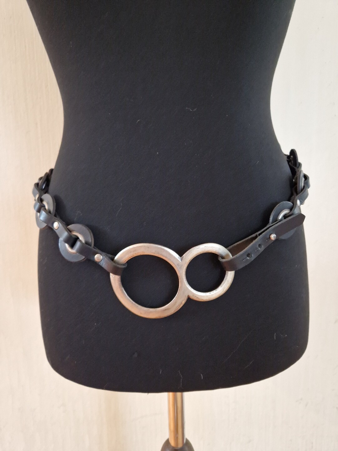 Vintage Black Leather Boho Belt - Etsy
