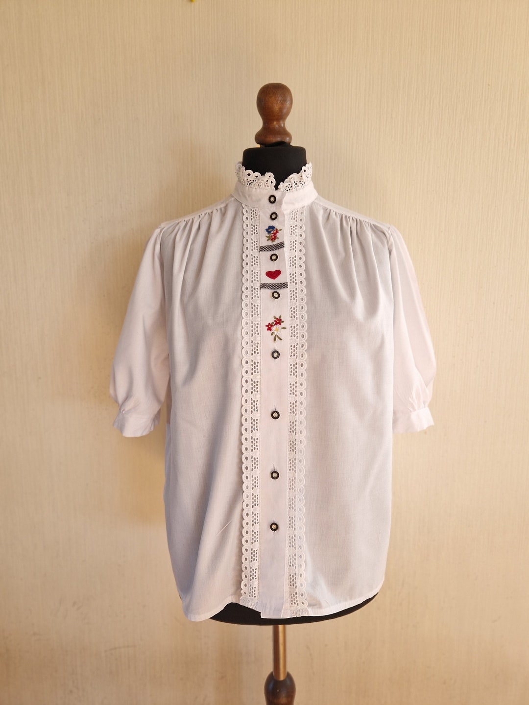 Vintage Dirndl White Cotton Women Trachten Austrian Folk Blouse Size ...