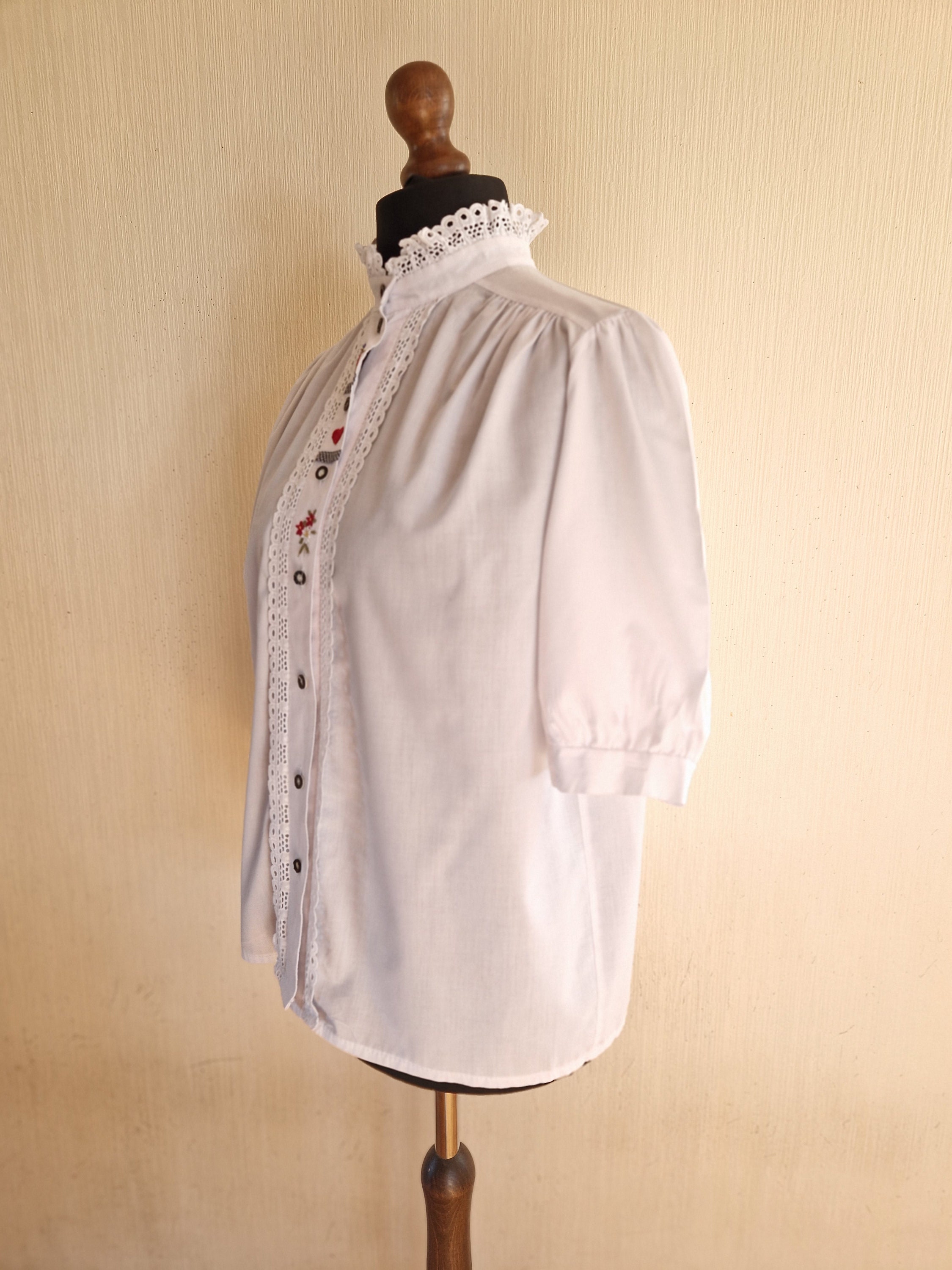 Vintage Dirndl White Cotton Women Trachten Austrian Folk Blouse Size ...
