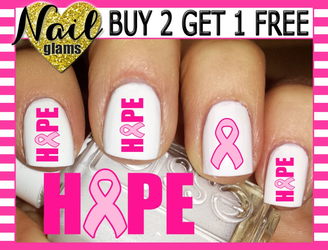 60 Nail Wraps Decals HOPE Breast Cancer Awareness Ribbon Nail Art - Etsy