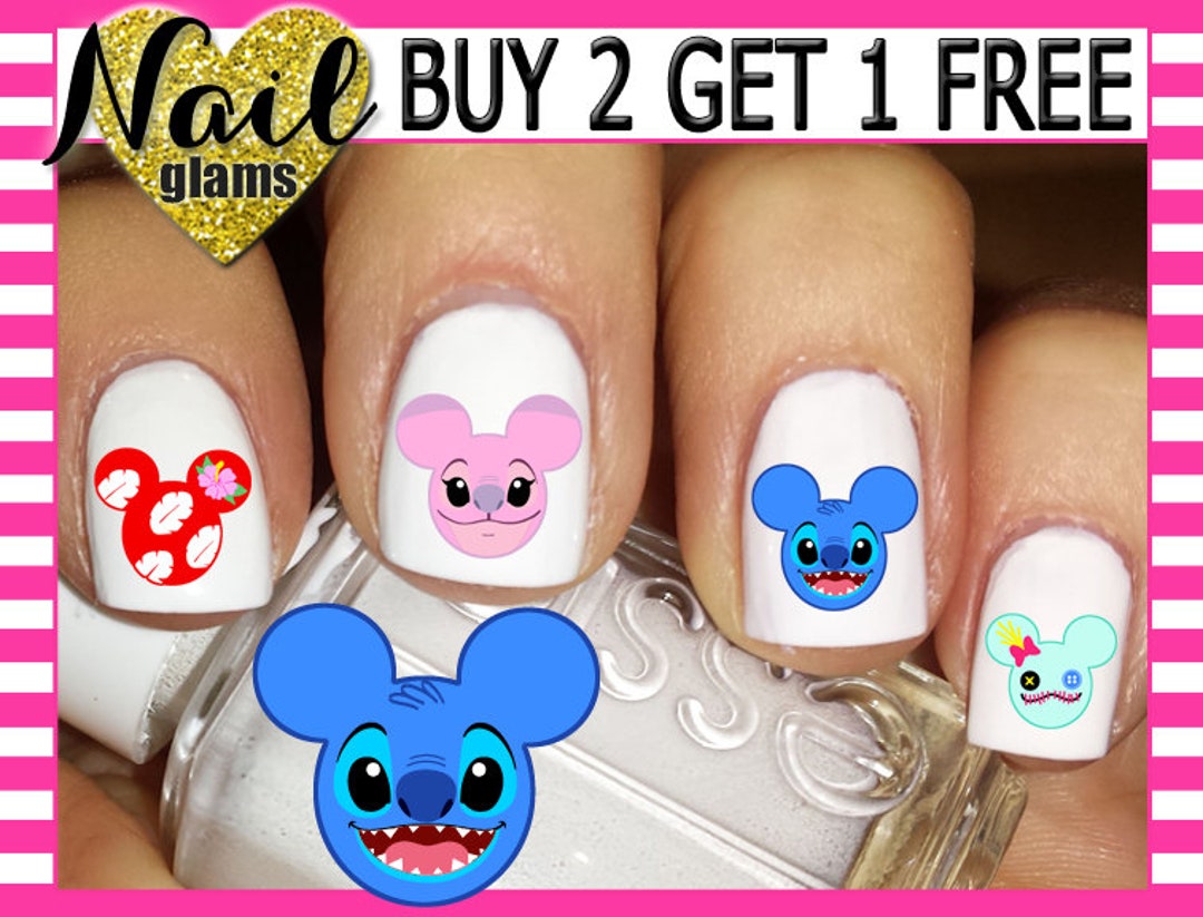 60 Nail Decals STITCH Angel Lilo Mickey & Minnie Mouse Ears Head Nail ...