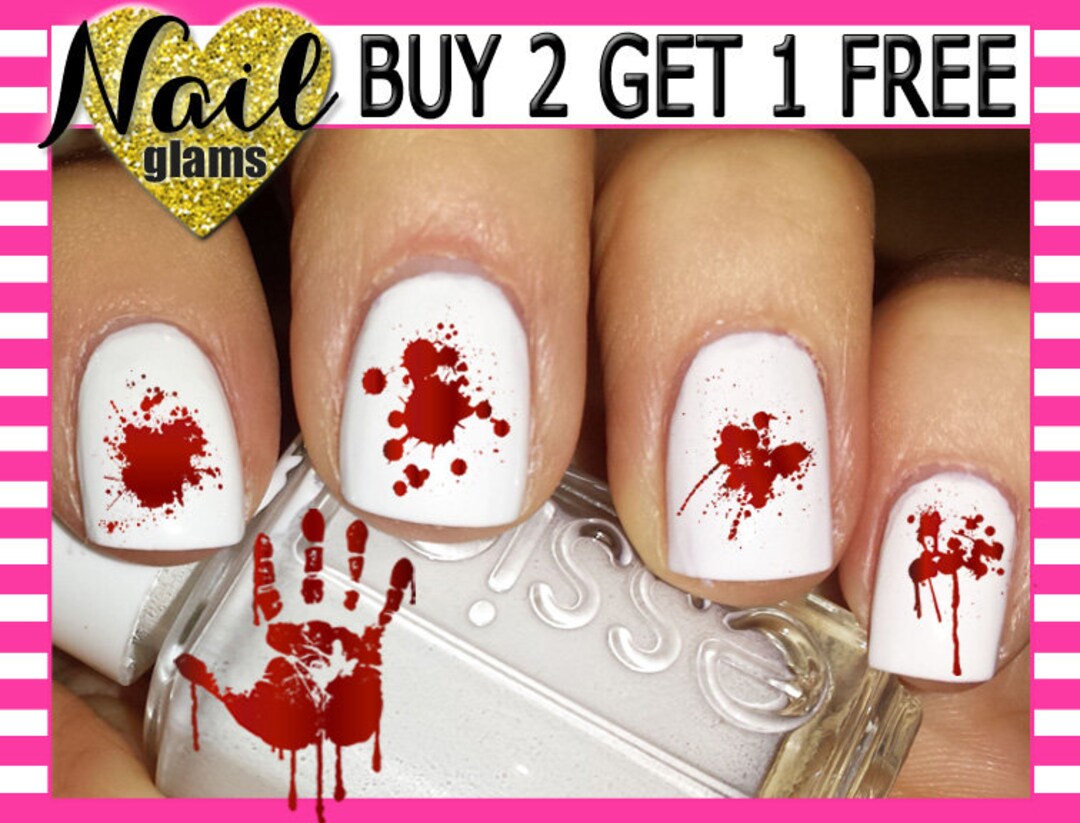 60 Nail Wraps Decals BLOOD Splatter Bloody Hand Halloween Nail Art ...