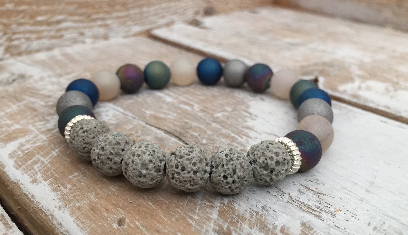 Druzy Agate Essential Oil Diffuser Lava Stone Stretch Bracelet ...