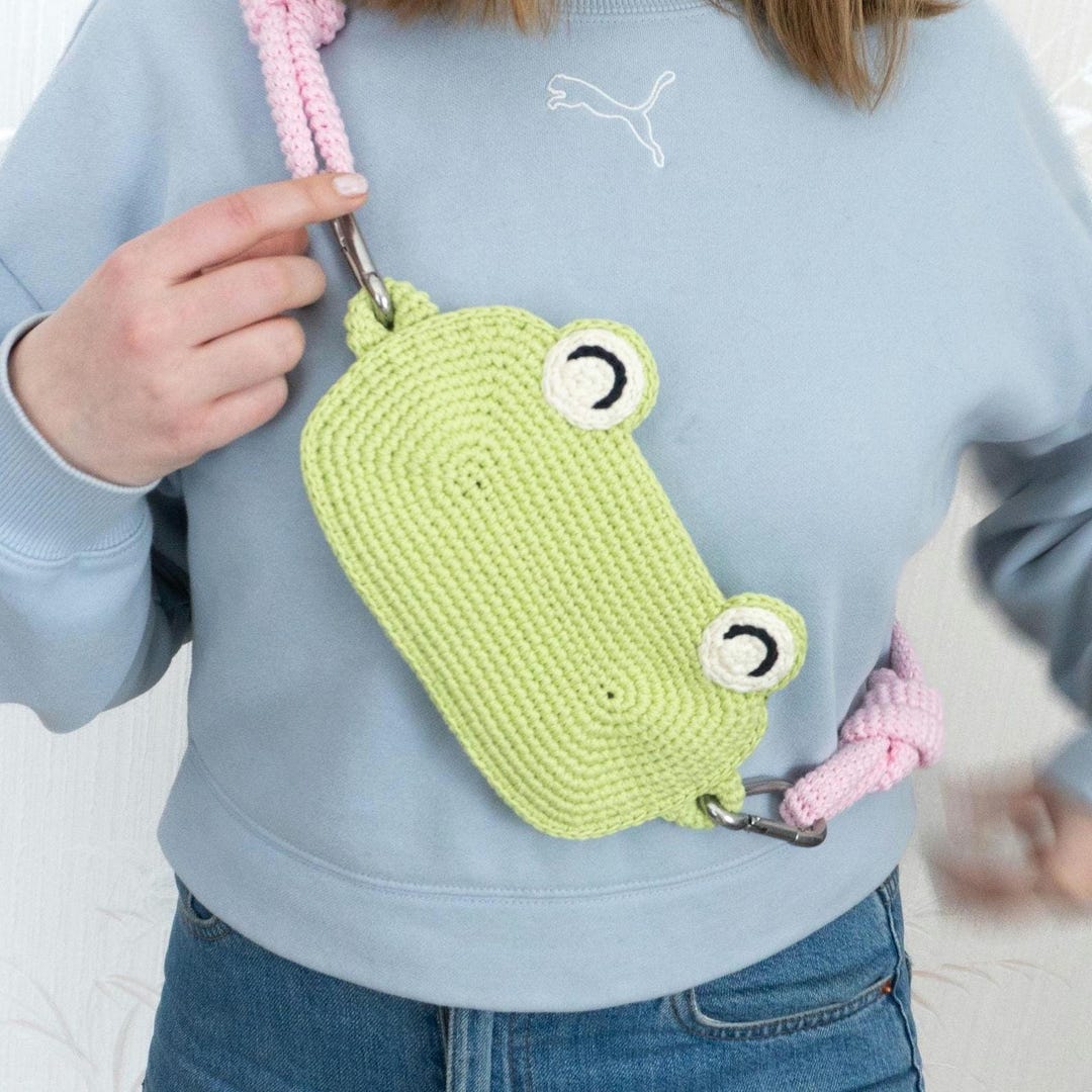 Crochet Frog Crossbody Bum Bag, Light Green Froggy Messenger Bag ...