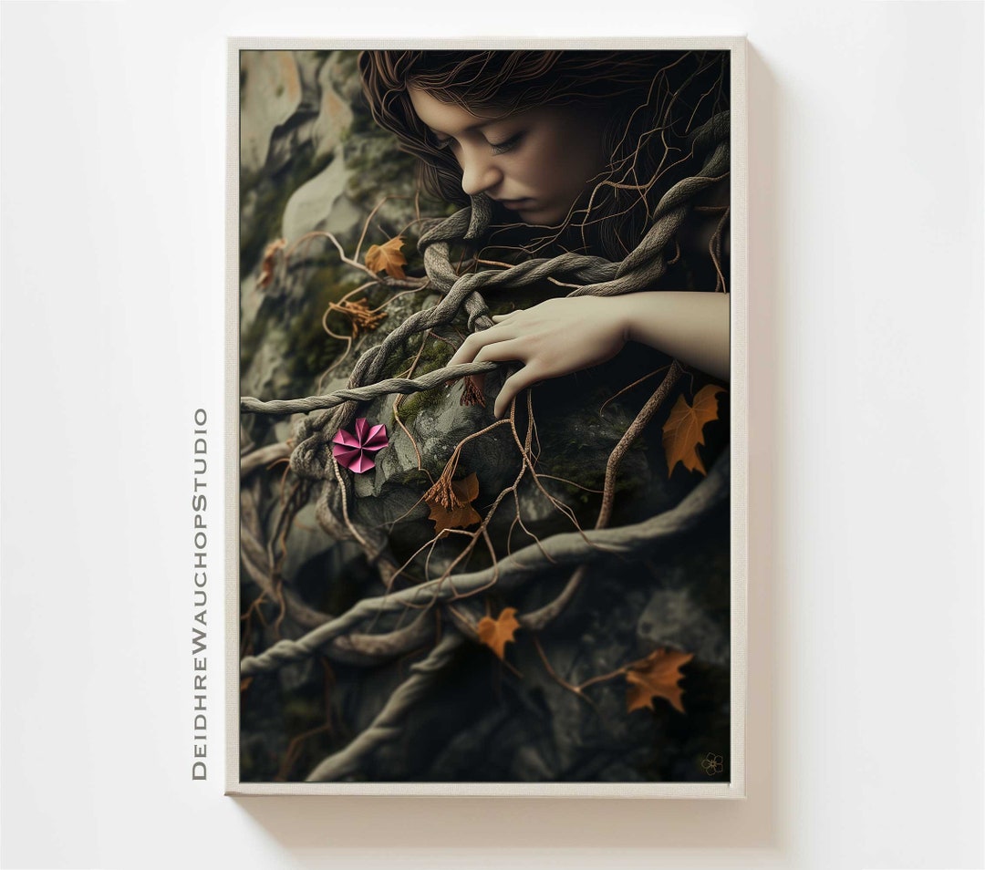 Biophilic Portrait, Origami Flower Vines, Female Forestpunk, Digital ...
