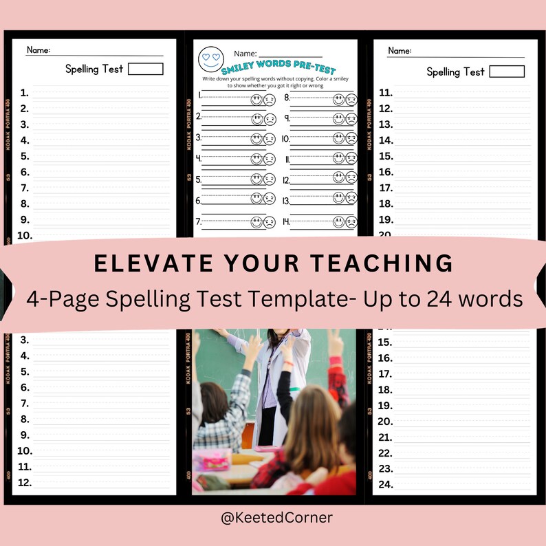 Printable 4-page Spelling Test Template for Elementary Students| Word ...