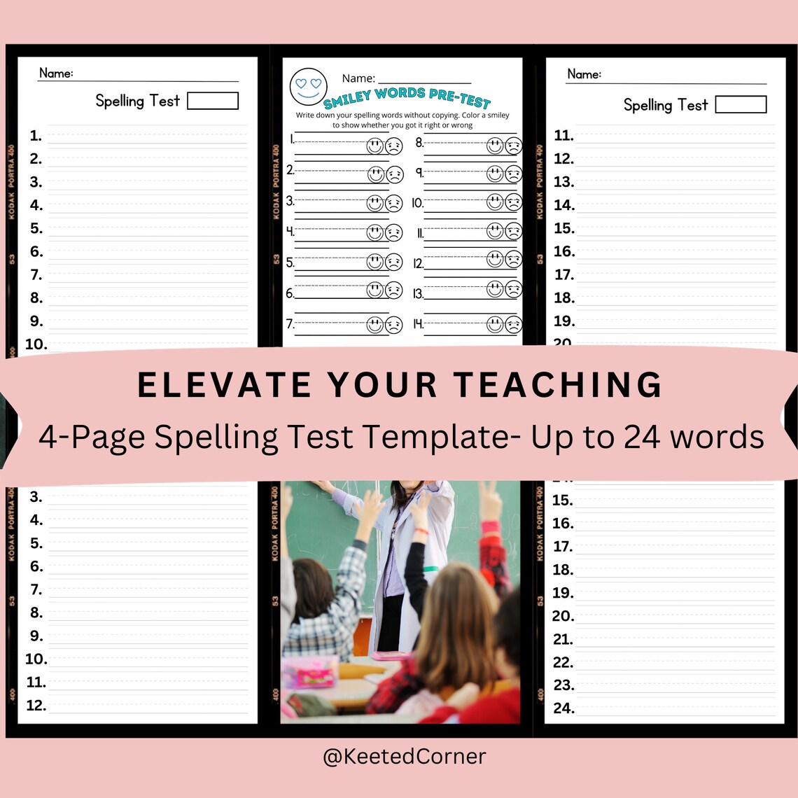 Printable 4-page Spelling Test Template for Elementary Students| Word ...