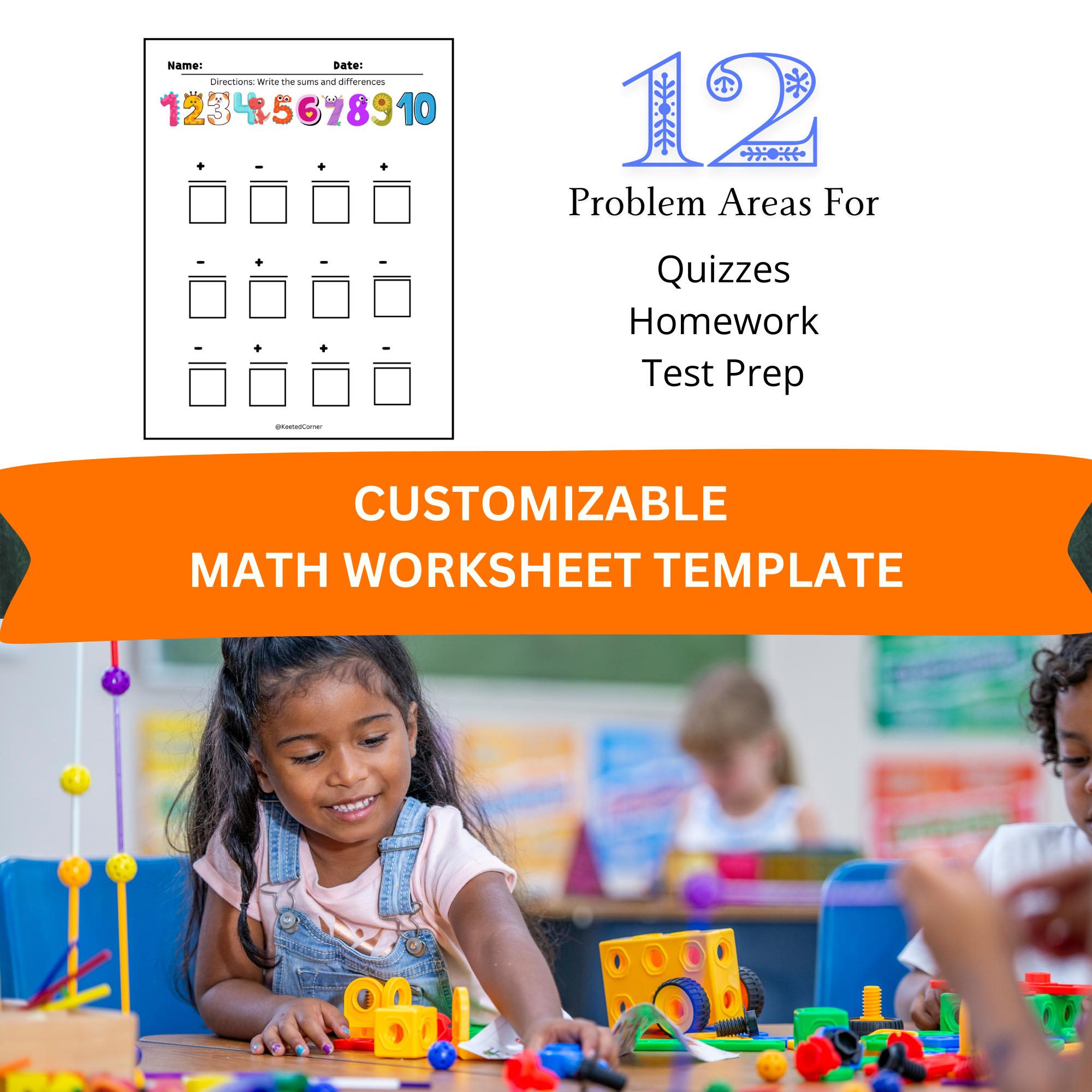 Printable 10-page Math Worksheets + Customizable Template for ...