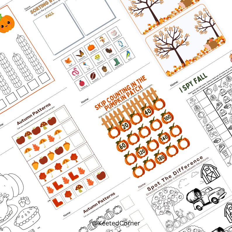 Autumn Adventures: 20-page Printable Fall-themed Worksheets for Young ...