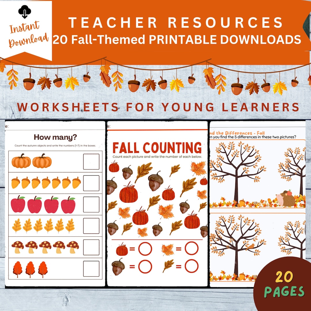 Autumn Adventures: 20-page Printable Fall-themed Worksheets for Young ...