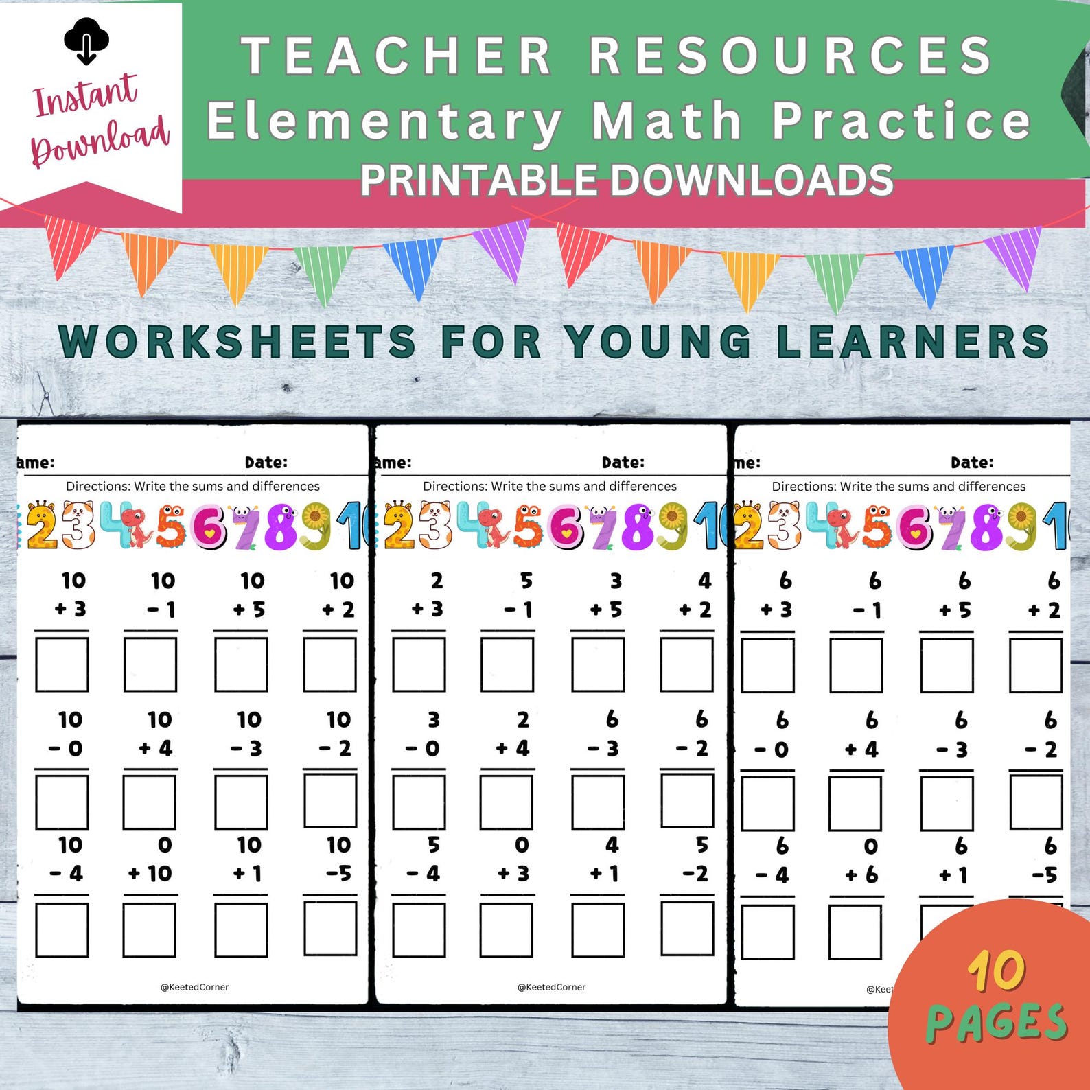 Printable 10-page Math Worksheets + Customizable Template for ...